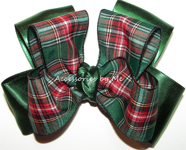 Christmas Plaid Green Hair Bow, Girls Tartan Scottish Ribbons Pin Clip – Accessories by Me, LLC