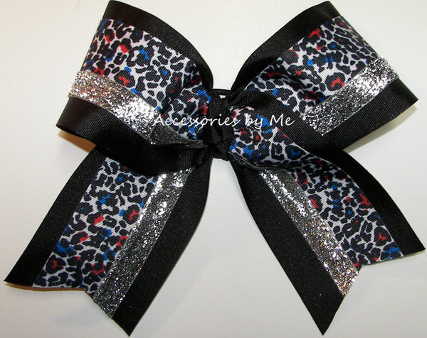 Black Silver Big Cheer Bow, Leopard Black Silver Bows, Bulk Cheer Bows – Accessories by Me, LLC