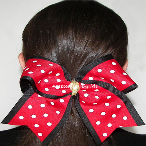 Red Polka Dot Cheer Bow Red Black Gold Big Cheer Bow Cheerleader Bow Accessories By Me Llc
