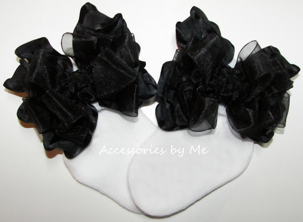 Black Ruffle Bow Socks, Black Ruffle Pageant Socks, Baby Black Socks ...