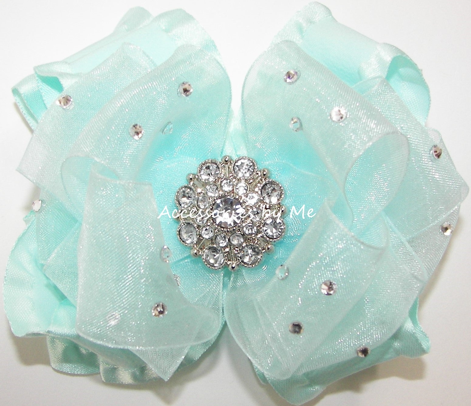 Glitzy Aqua Ruffle Hair Bow, Aqua Ruffle Bow, Turquoise Pageant Bows ...