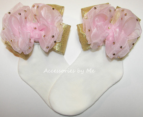 Pink Gold Bow Socks, Pink Gold Birthday Socks, Pink Gold Party Socks ...