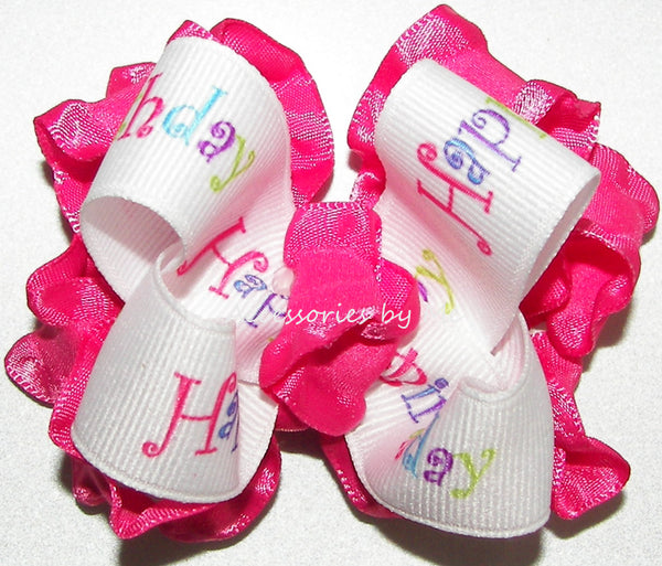 Happy Birthday Bow, Girls 1st Birthday Bow, Baby Pink Ruffle Bow Clip ...