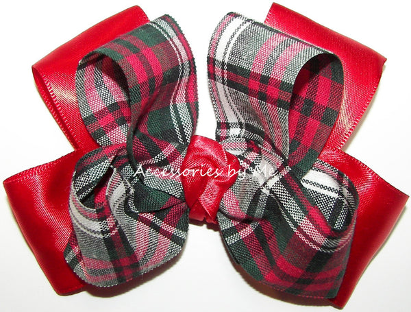 Christmas Plaid Red Hair Bow, Girls Tartan Scottish Ribbons Pin Clip ...